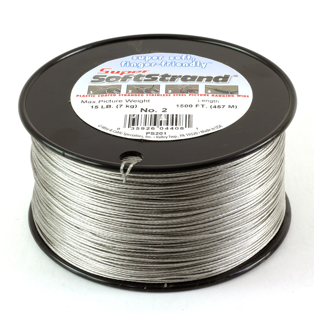 #2 Silver Plastic Coated Wire - 1500' Spool for Picture Hanging Wire ...